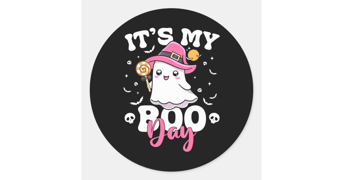 My Boo Day Cute Halloween Birthday Ghost Boy Girl Classic Round Sticker ...