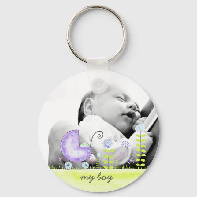 My Boy New Baby Arrival Photo Gift Keepssake Keychain | Zazzle