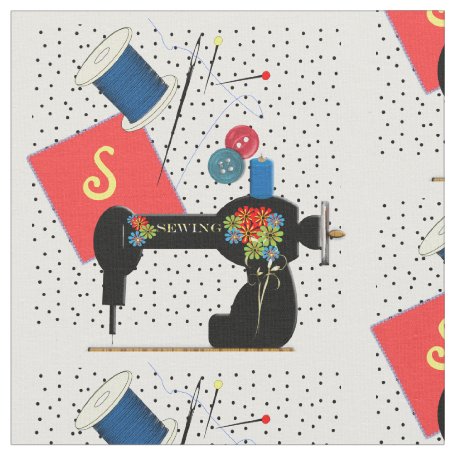 Vintage Sewing Machine Crafty Sew Theme Design Fabric | Zazzle