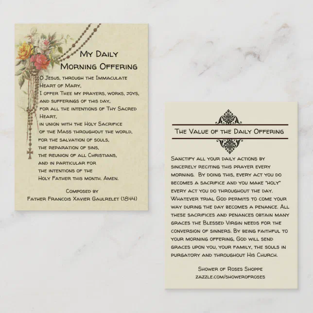 My Daily Morning Offering Prayer Floral Holy Card | Zazzle