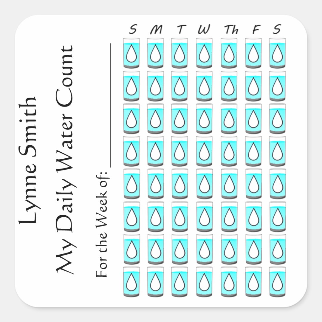 My Daily Water Count - one week Square Sticker | Zazzle