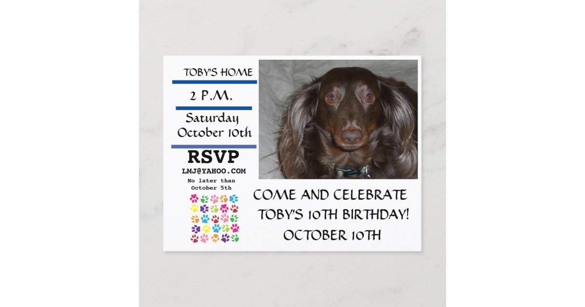 My Dog's Birthday Party Invitation Postcard | Zazzle