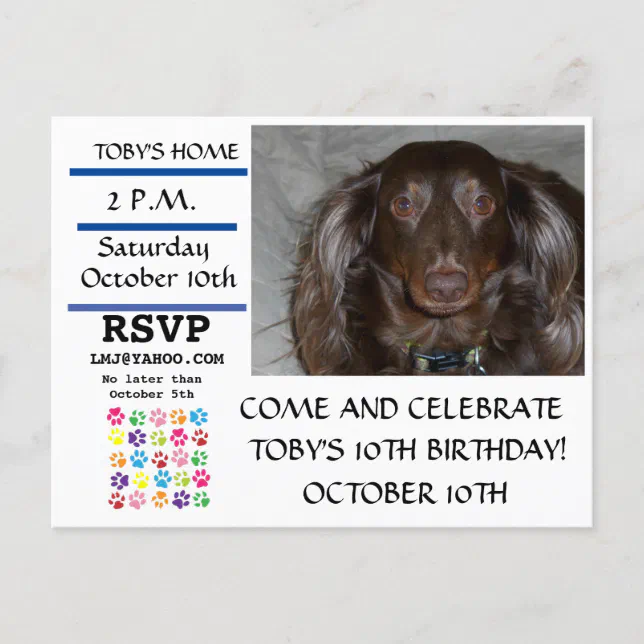 My Dog's Birthday Party Invitation Postcard | Zazzle