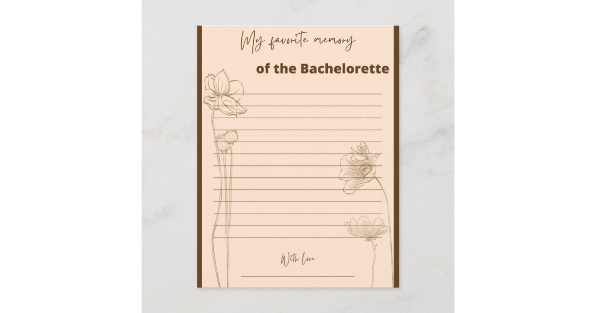 My Favorite Memory Bachelorette Party Game Enclosure Card | Zazzle
