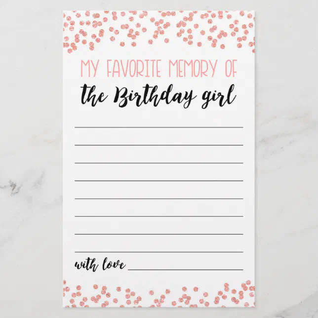 My Favorite memory of the Birthday girl Party game | Zazzle