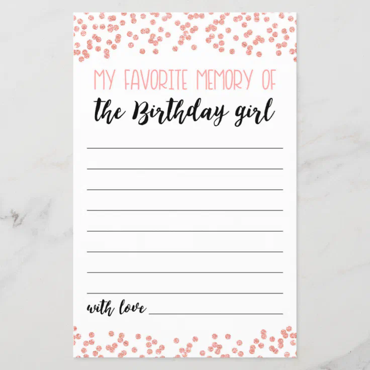 My Favorite memory of the Birthday girl Party game | Zazzle