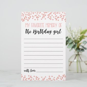 My Favorite memory of the Birthday girl Party game | Zazzle