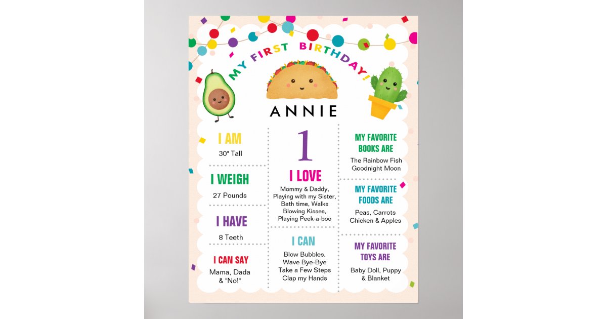 My First Birthday Girl 1 Year Old Sign | Zazzle