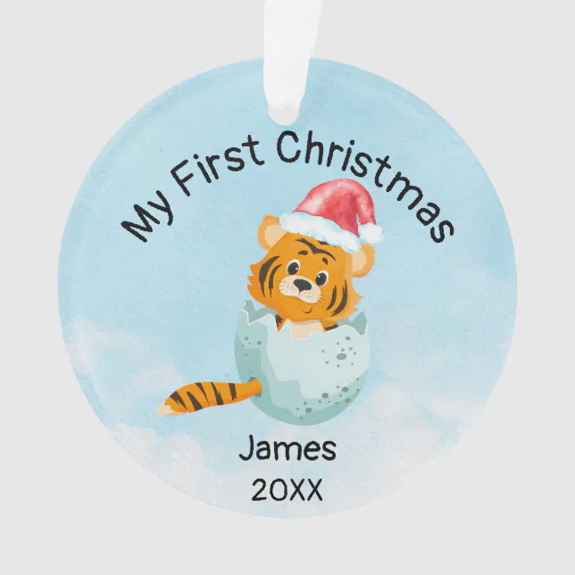 My First Christmas 2023 Cute Baby Tiger Ornament | Zazzle