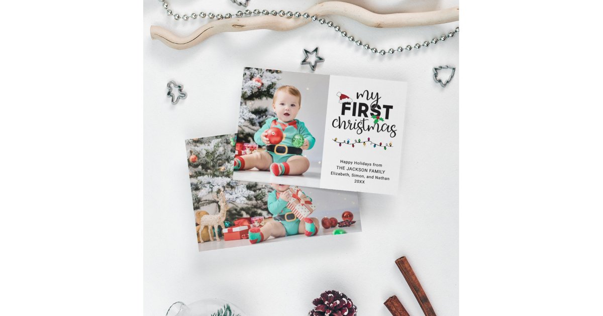 My first Christmas 2 photos Holiday Card | Zazzle