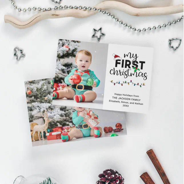 My first Christmas 2 photos Holiday Card | Zazzle