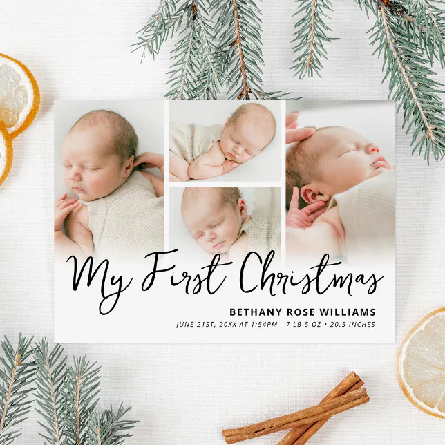 My First Christmas Baby Birth Photo Holiday Card | Zazzle
