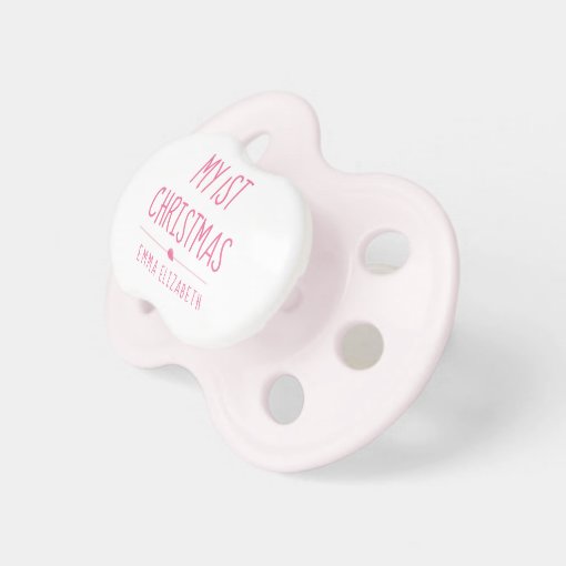 My First Christmas Pink and White Baby Pacifier | Zazzle