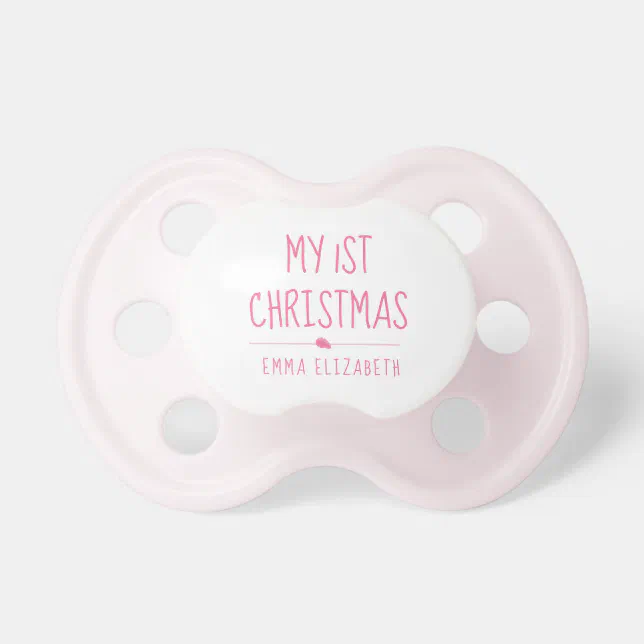 My First Christmas Pink and White Baby Pacifier | Zazzle