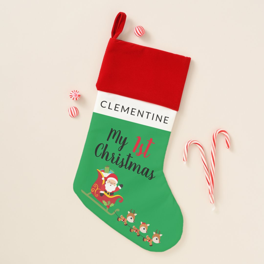 My First Christmas | Santa Reindeer Holiday Christmas Stocking | Zazzle