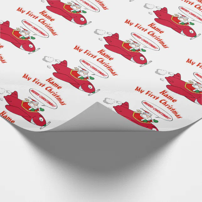 MY FIRST Christmas WRAPPING Santa Plane Custom Wrapping Paper | Zazzle