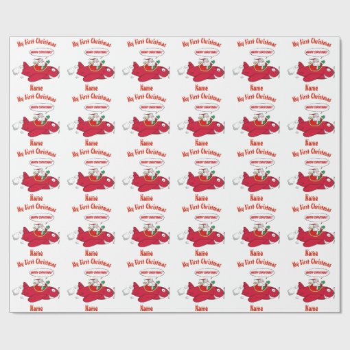 MY FIRST Christmas WRAPPING Santa Plane Custom Wrapping Paper | Zazzle