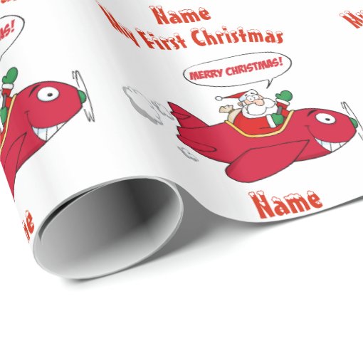MY FIRST Christmas WRAPPING Santa Plane Custom Wrapping Paper | Zazzle
