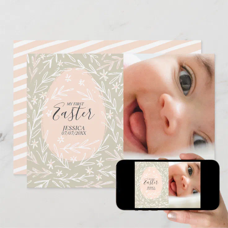 My First Easter Personalized Baby Girl Photo Card | Zazzle