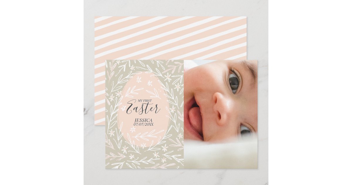 My First Easter Personalized Baby Girl Photo Card | Zazzle