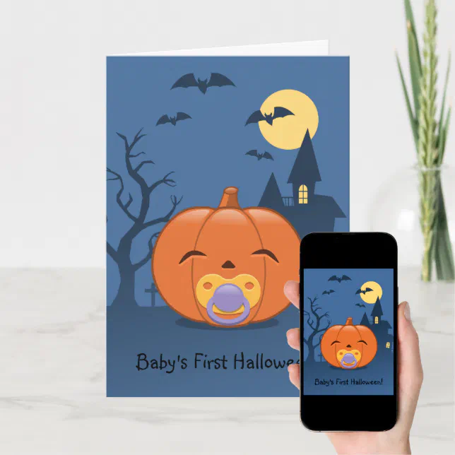 My First Halloween Pacifier Pumpkin Card | Zazzle