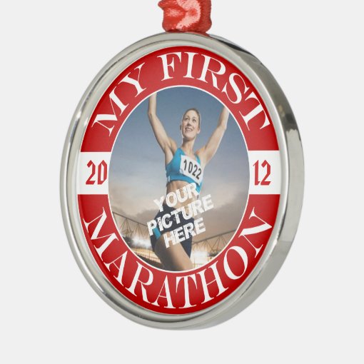 My First Marathon - Customizable Photo and Year Metal Ornament | Zazzle