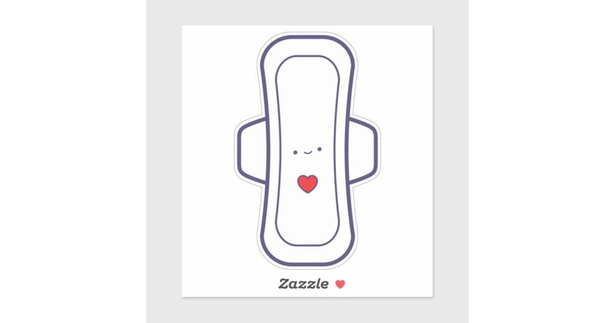 My First Period Cute Cartoon Menstrual Pad Heart Sticker | Zazzle