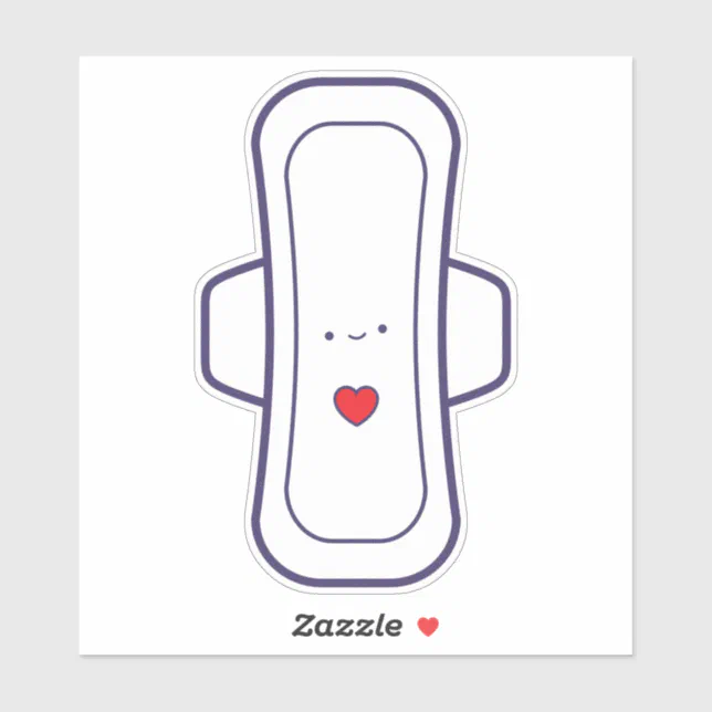 My First Period Cute Cartoon Menstrual Pad Heart Sticker | Zazzle