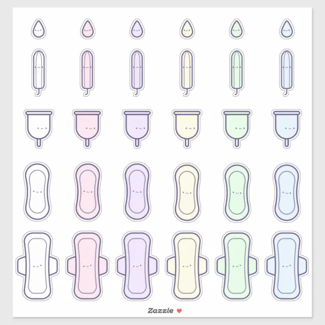 My First Period Cute Rainbow Pad Tampon Set Sticker | Zazzle