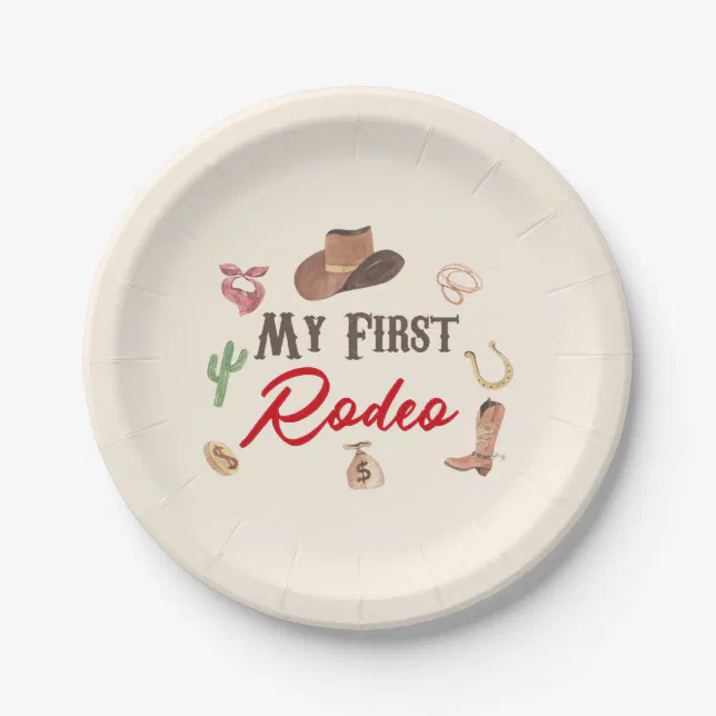 My First Rodeo Cowboy 1st First Birthday Paper Plates | Zazzle