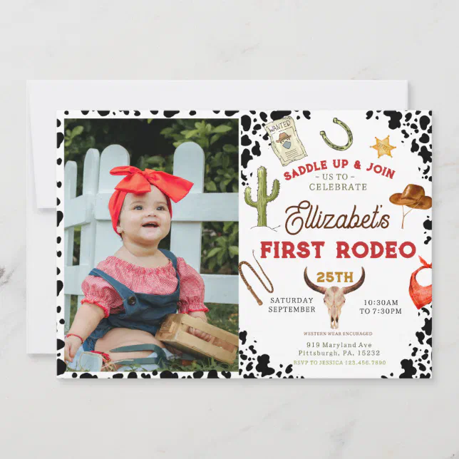 My First Rodeo Cowboy photo 1st Birthday Invitation | Zazzle
