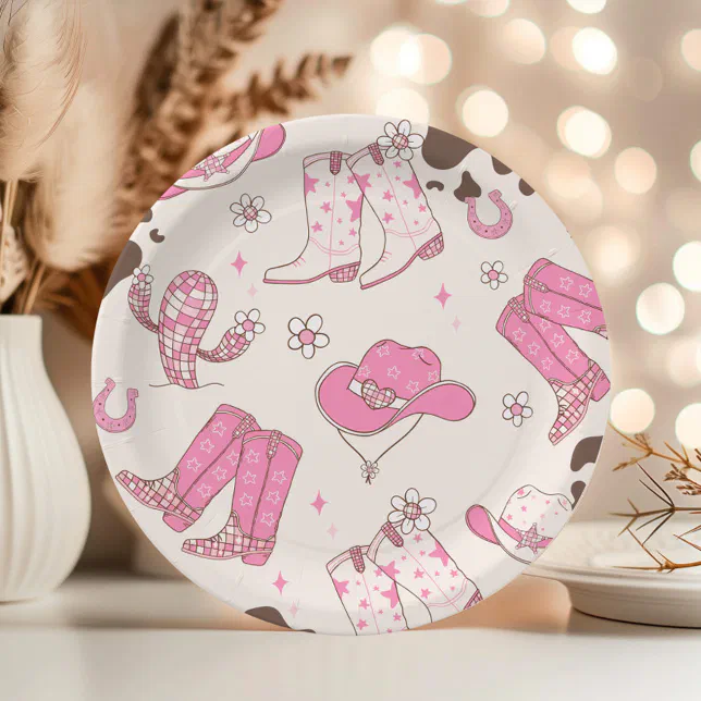 My First Rodeo Cowgirl pink birthday party Paper Plates | Zazzle