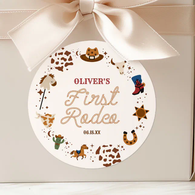 My First Rodeo Western Cowboy 1st Birthday Party Classic Round Sticker ...