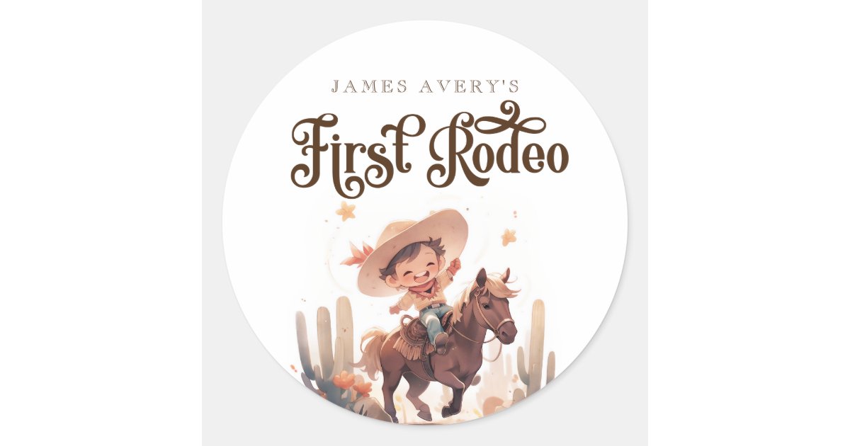 My First Rodeo Wild West Cowboy Birthday Classic Round Sticker | Zazzle