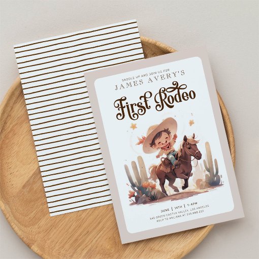 My First Rodeo Wild West Cowboy Birthday Invitation | Zazzle