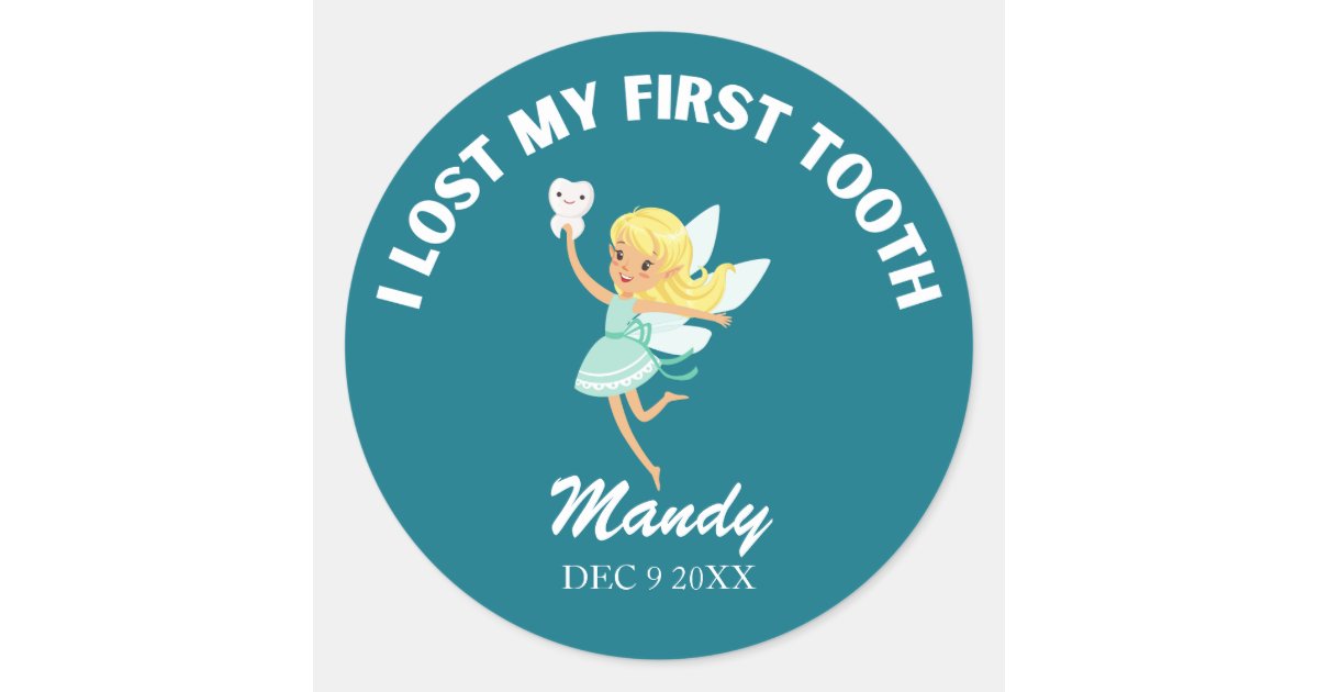My First Tooth Tooth Fairy Name Date Classic Round Sticker | Zazzle
