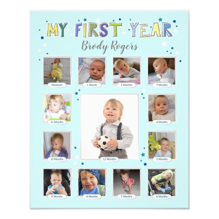 "My First Year" Baby Boy Keepsake Collage Poster | Zazzle.com