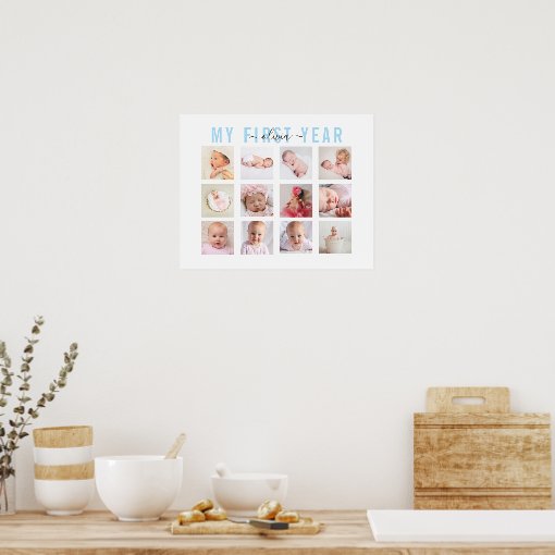 My First Year Baby Name 12 Photo Collage Poster | Zazzle