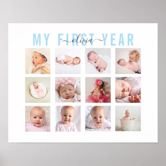 My First Year Baby Name 12 Photo Collage Poster | Zazzle
