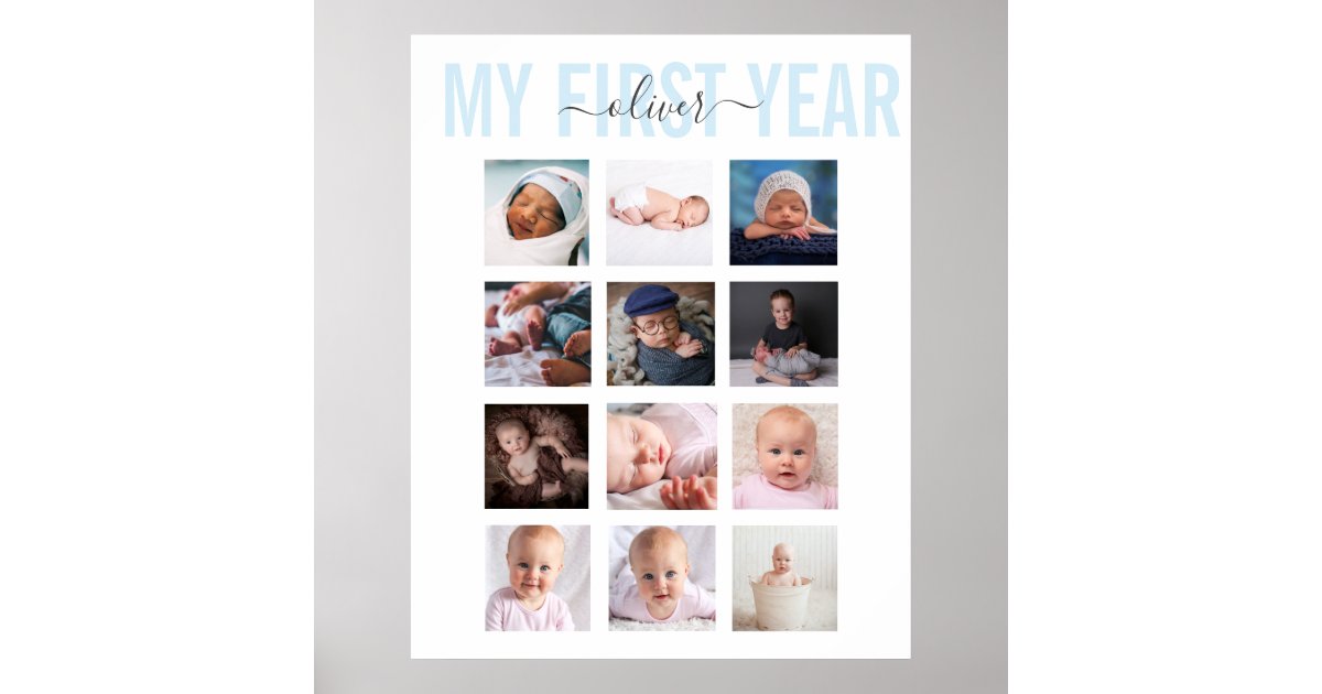 My First Year Baby Name 12 Photo Collage Poster | Zazzle