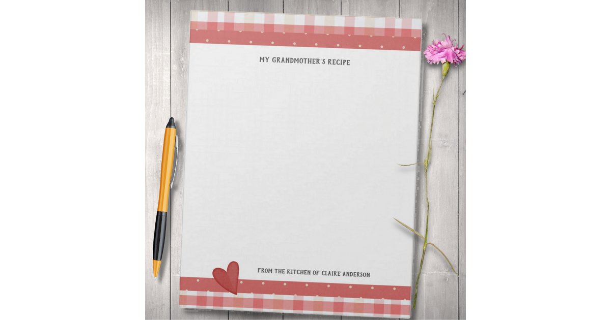 My Grandmother's Recipes Retro Plaid Large Notepad | Zazzle