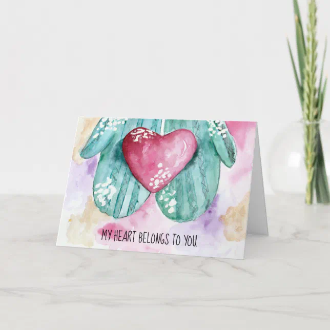 My heart belongs to you Valentine Watercolor Cute Holiday Card | Zazzle