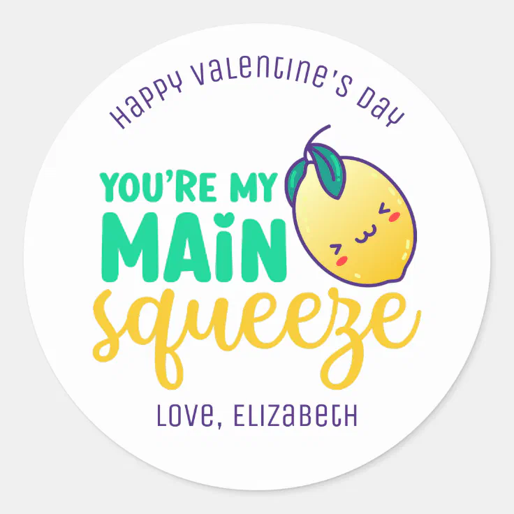 My Main Squeeze Funny Pun Cute Valentine's Day Classic Round Sticker ...