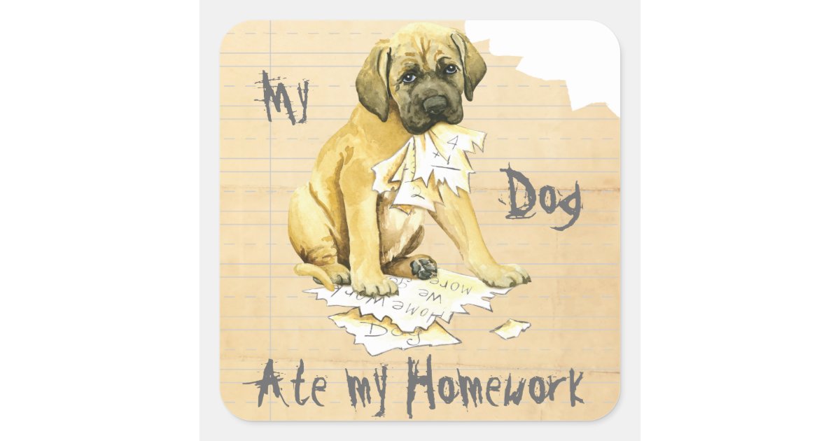 My Mastiff Ate My Homework Square Sticker | Zazzle