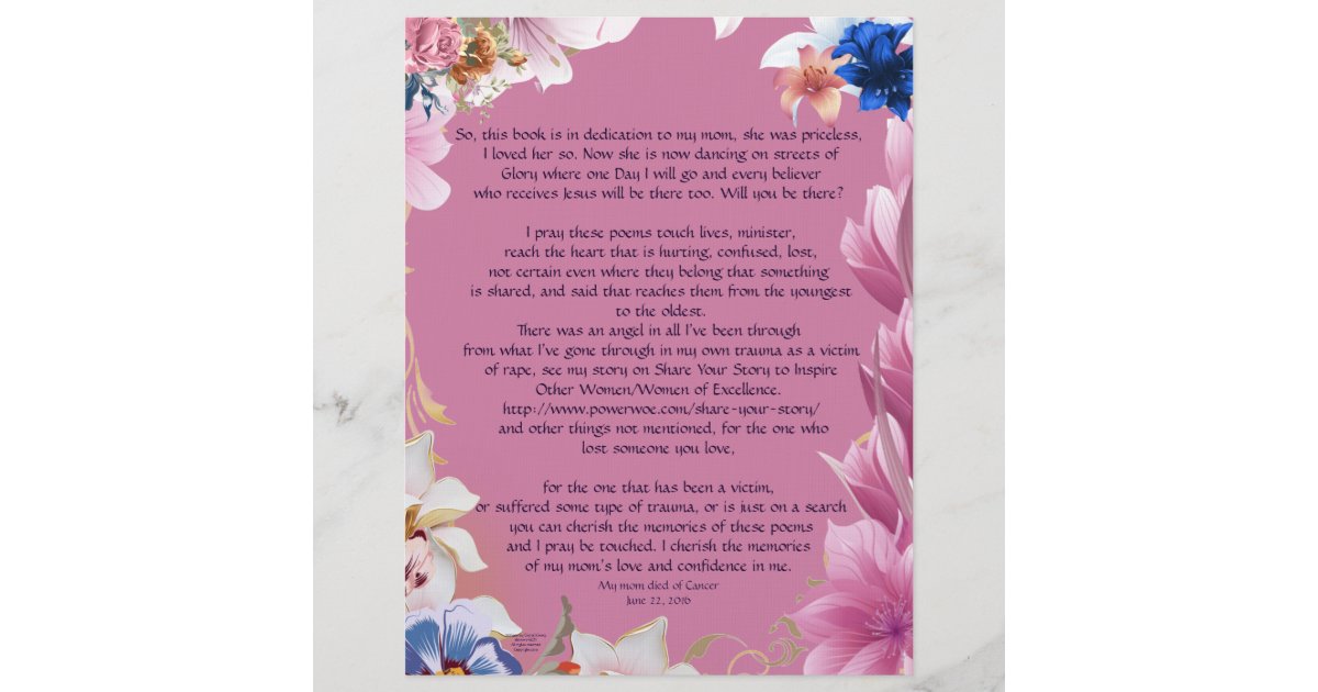 My moms dedication personalized paper | Zazzle