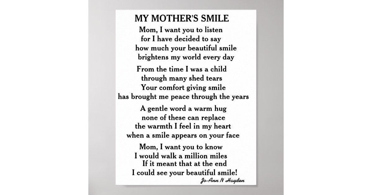 MY MOTHER'S SMILE POSTER | Zazzle