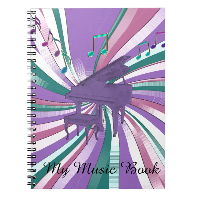 My Music Purple Piano Rainbow Notes Music Notebook | Zazzle