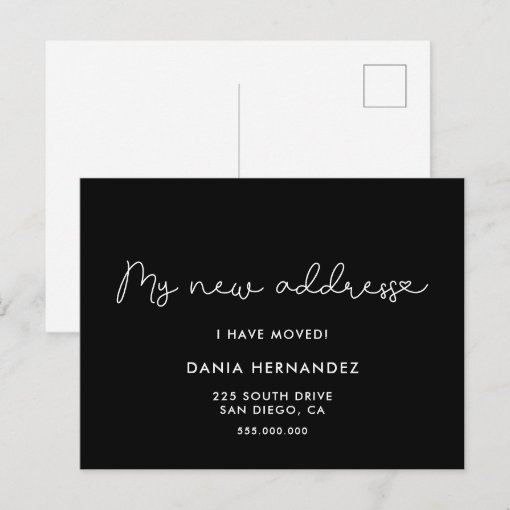My new address Cute moving announcement black Postcard | Zazzle