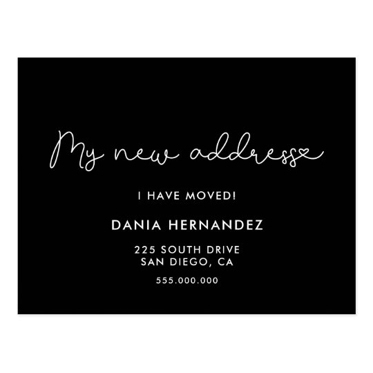 My new address Cute moving announcement black Postcard | Zazzle.com