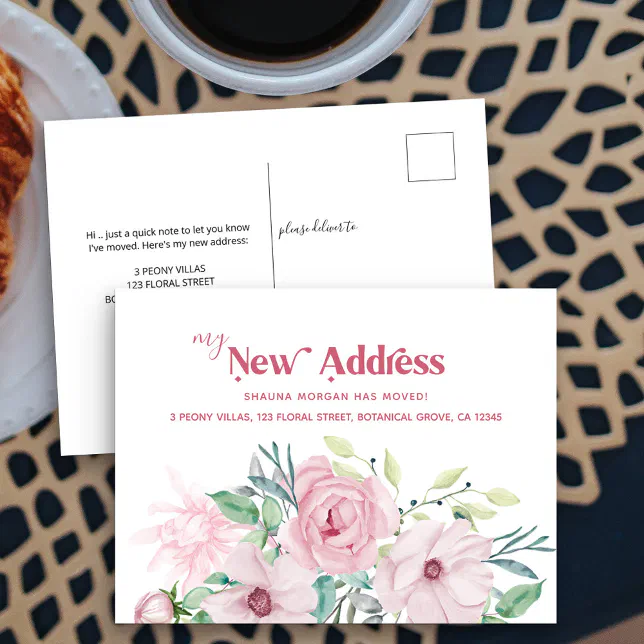 My New Address Peony Floral Moving Announcement | Zazzle